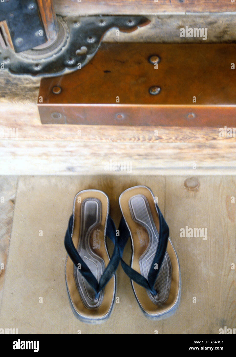 Sandals left at temple threshold Kyoto Japan Stock Photo - Alamy