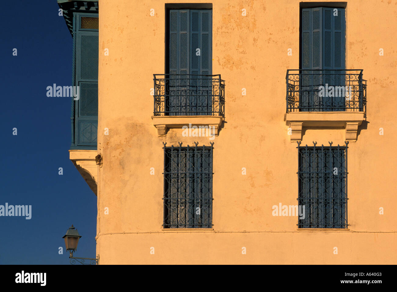 Tunisia, Sidi Bou Said, Building with balconies Stock Photo - Alamy