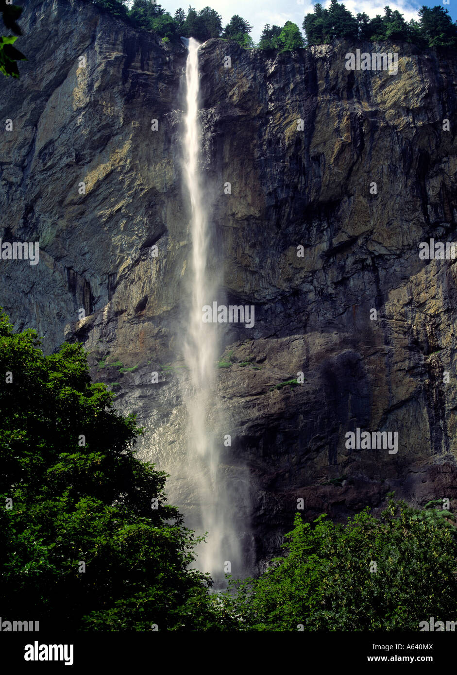 staubbach fall at lauterbrunnen valley region of bernese highland swiss ...
