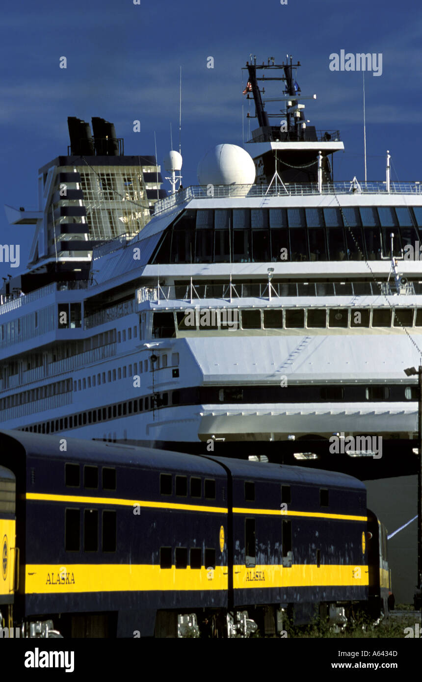 Alaska Railroad Passenger Train and Mercury Cruise Ship Stock Photo - Alamy