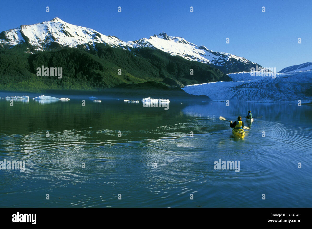 Kayaking on Mendenhall Lake Juneau Alaska Stock Photo - Alamy