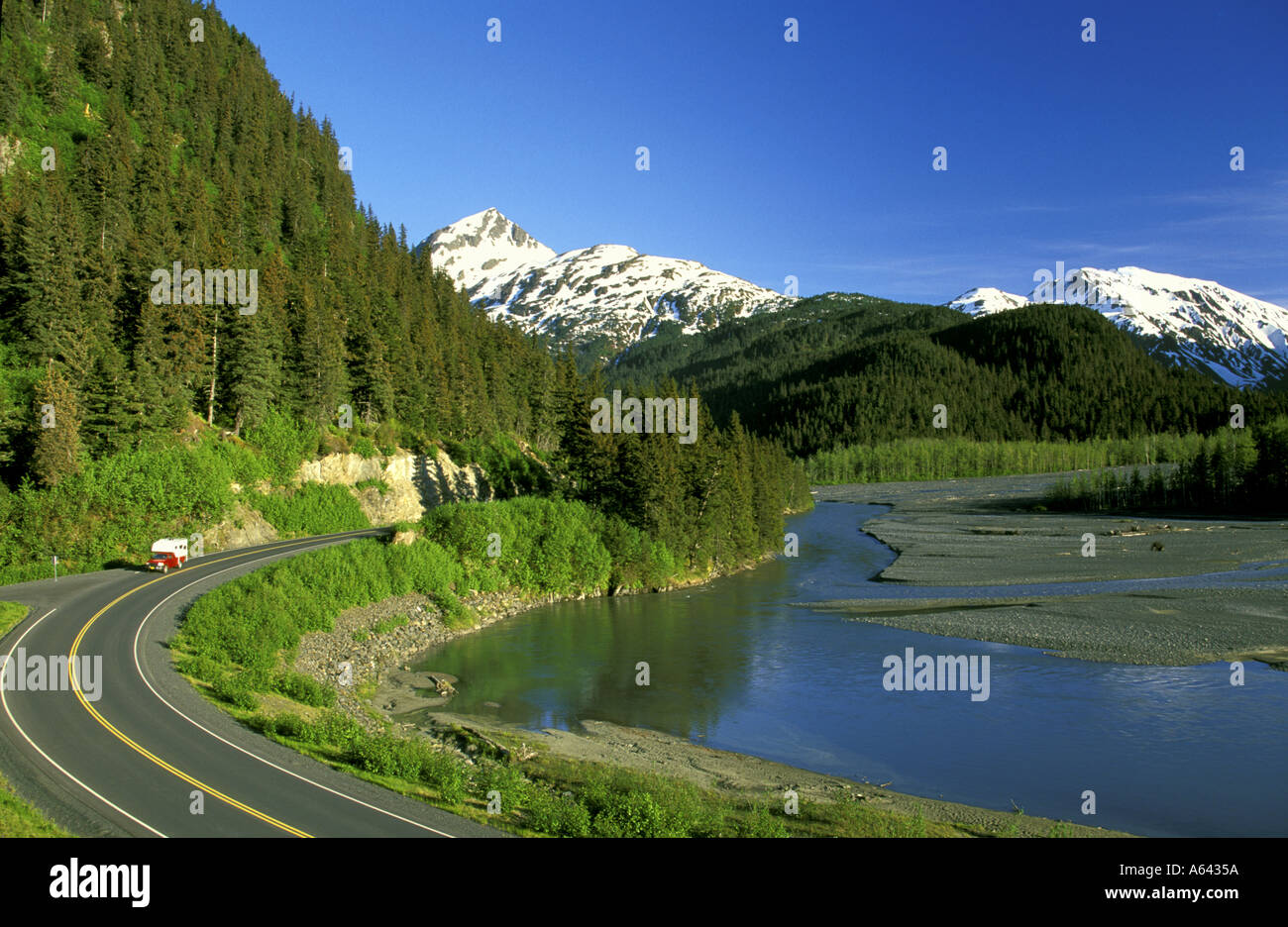 RV driving to Exit Glacier Kenai Fjords National Park Alaska Stock ...