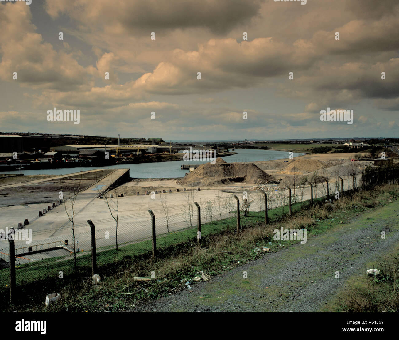 Derelict land and slipways beside River Wear, Sunderland, Tyne and Wear ...