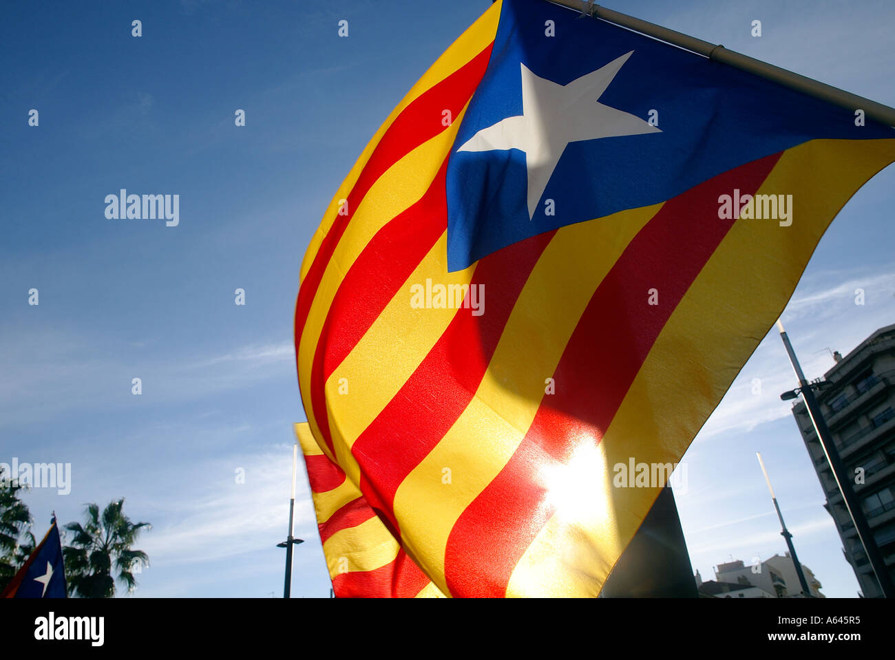 CATALAN INDEPENDENTIST FLAG PERPIGNAN LANGUEDOC ROUSILLON FRANCE Stock ...