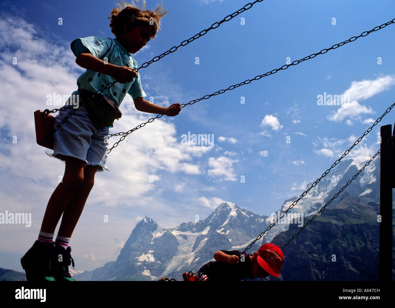 view from childrens play ground near village of murren to mount eiger ...