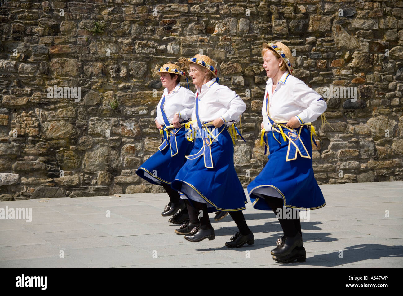 Morris dancers on the harbour front at Conway, North Wales, United ...