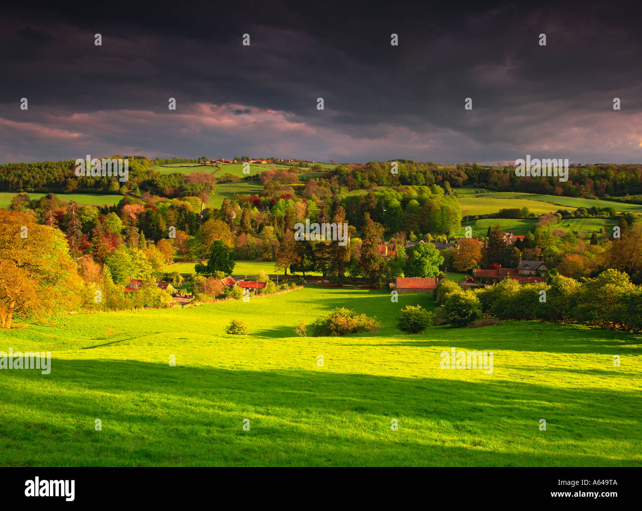 Stormy sky over Egton Bridge in the North Yorkshire Moors Stock Photo ...