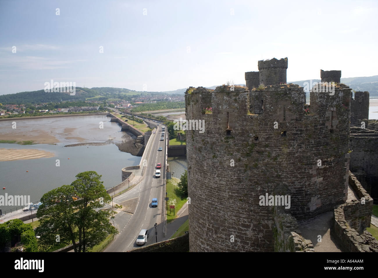 Conway river and bridges from the castle, Conway,North Wales, United ...