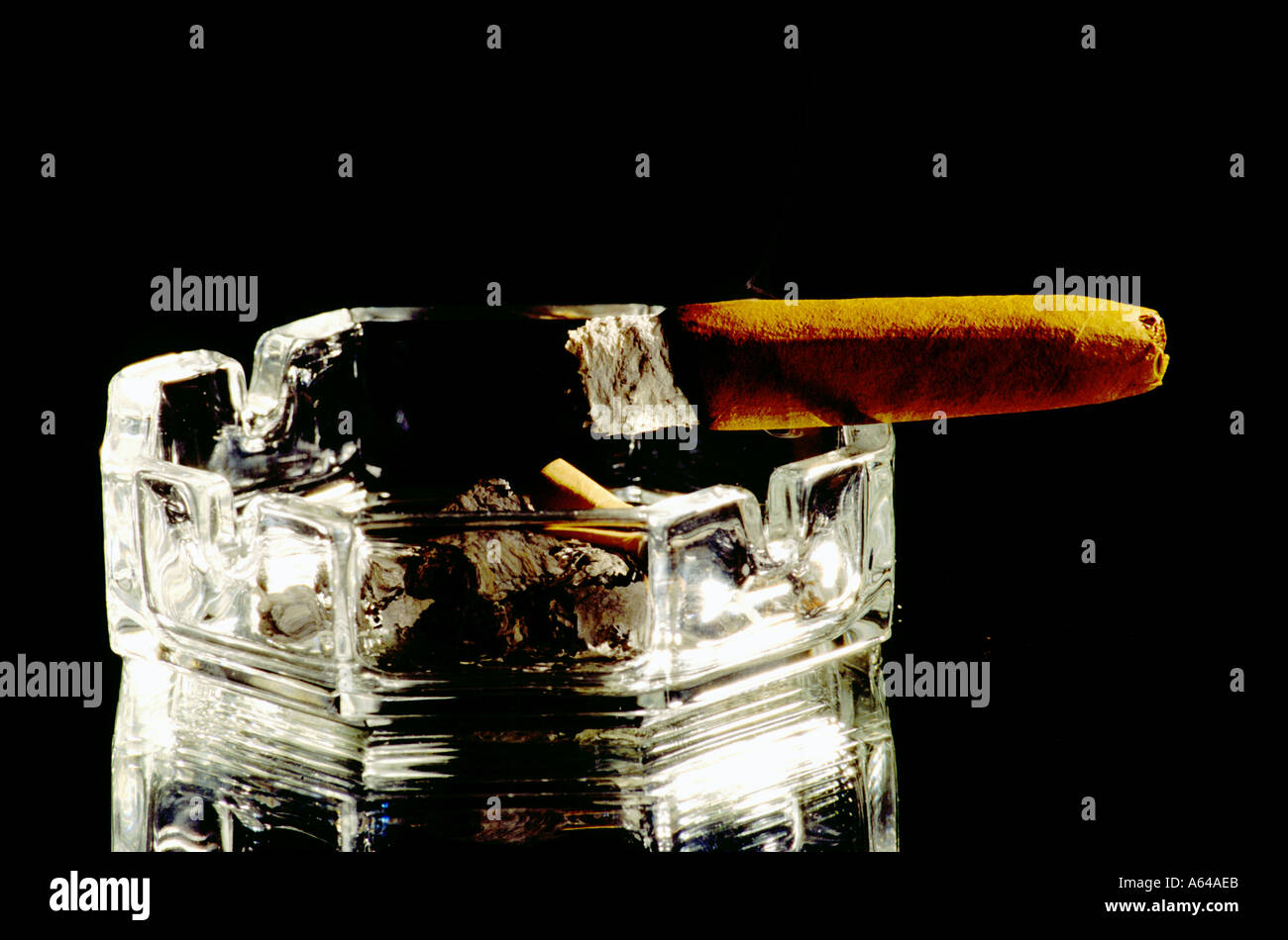 cigar cigar ash burning cigar stub ashtray Stock Photo - Alamy