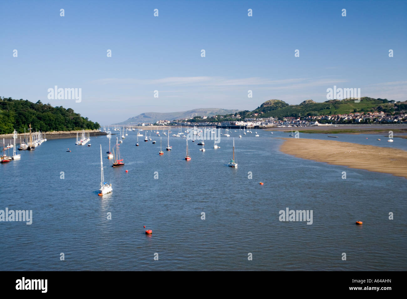 Conway river and the Great Orme from Conway bridge,Conway, North Wales ...
