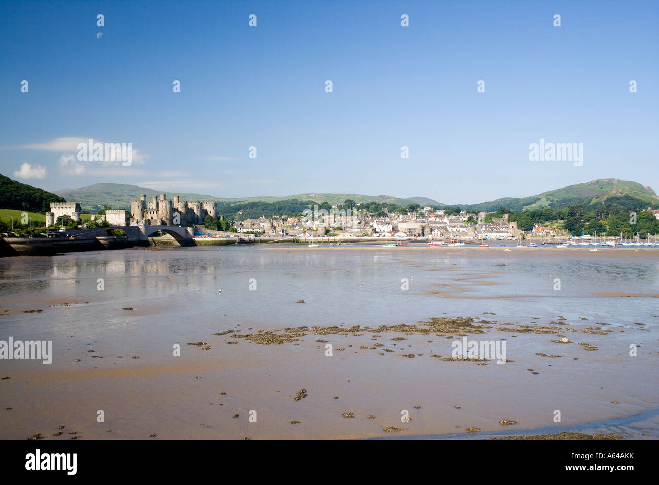 Conway castle from the memorial opened by the Queen, Conway,North Wales ...