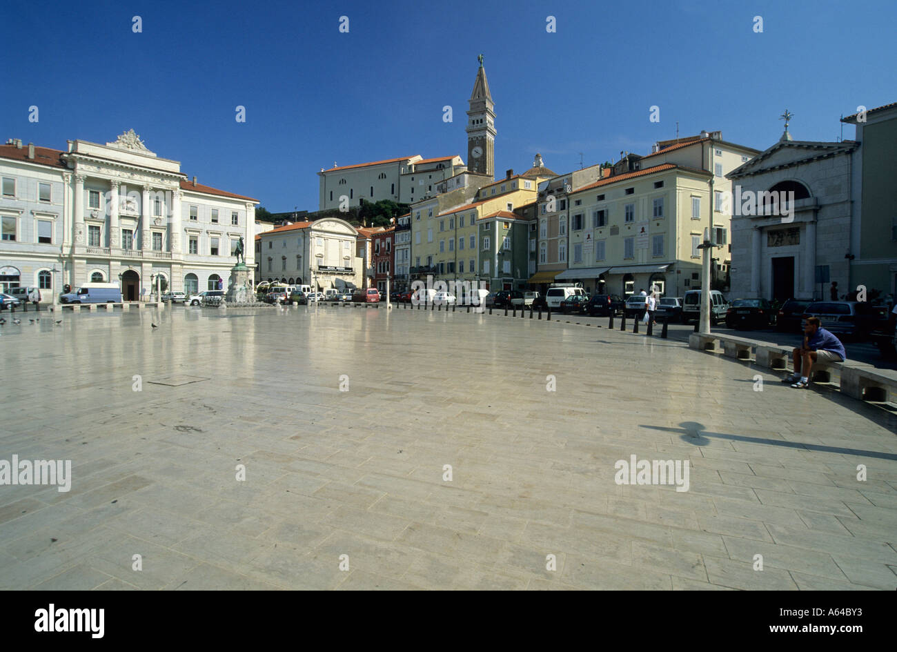 Main square in the historic center of Piran, Primorska region, Slovenia ...