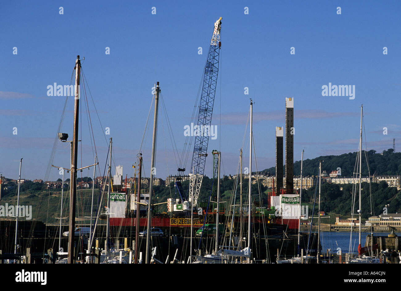 Sea defence work,Scarborough harbour Stock Photo - Alamy