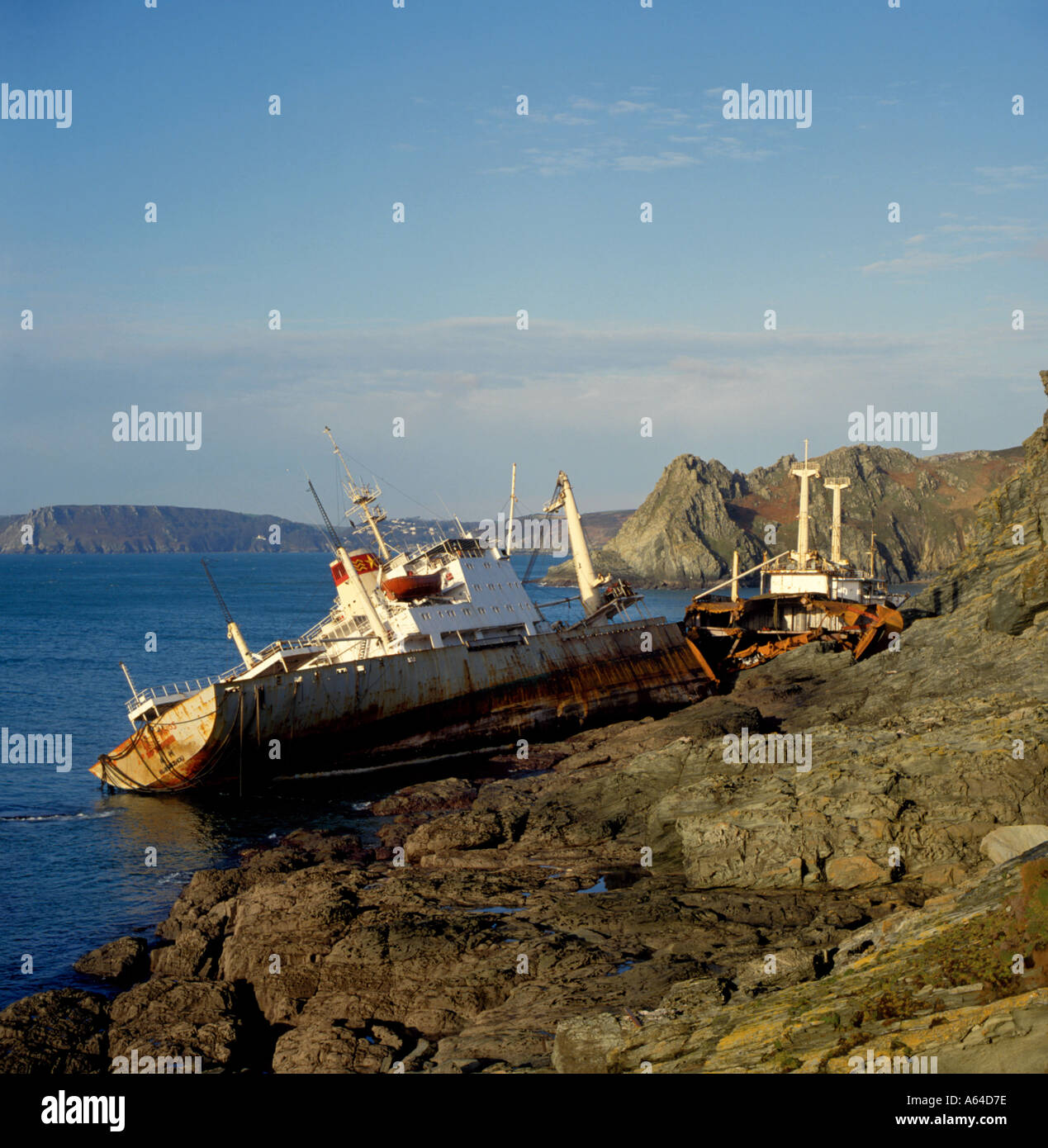 Ship wrecked on rocks; wreck of the freighter "Demetrious" at Prawle ...