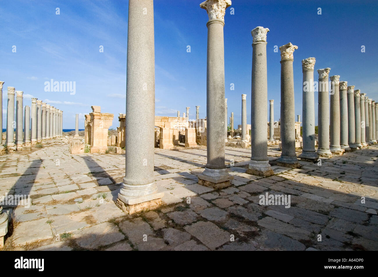 Columns in front of the theater at Leptis Magna, Libya, Unesco world ...