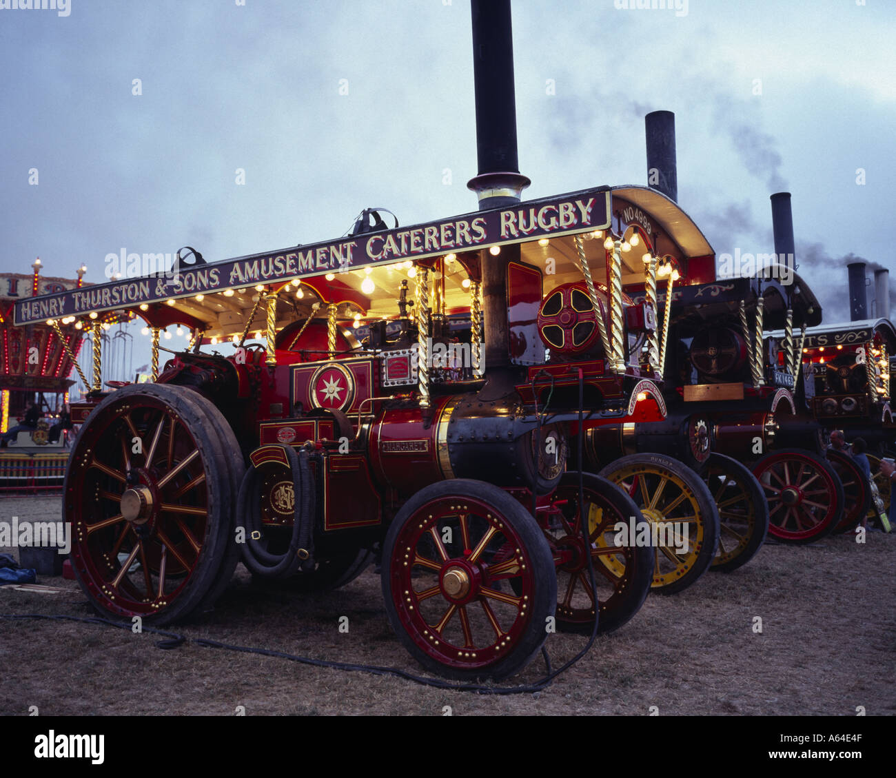 Illuminated steam engine Dorset Steam Fair UK southern England Stock ...