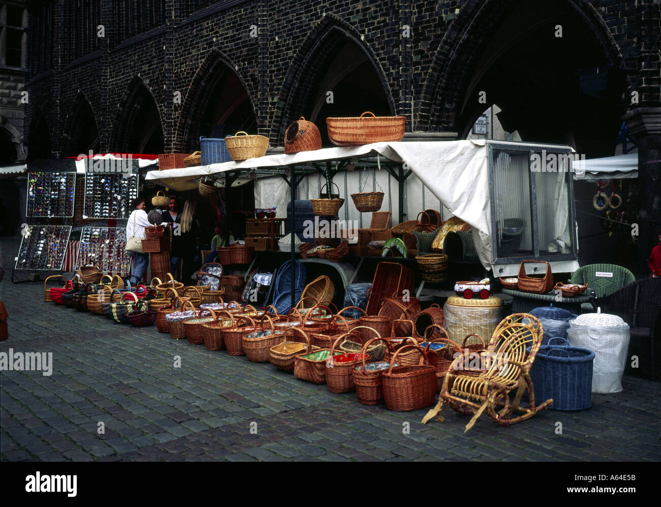 Basket stall street market Lubeck North Germany Stock Photo - Alamy