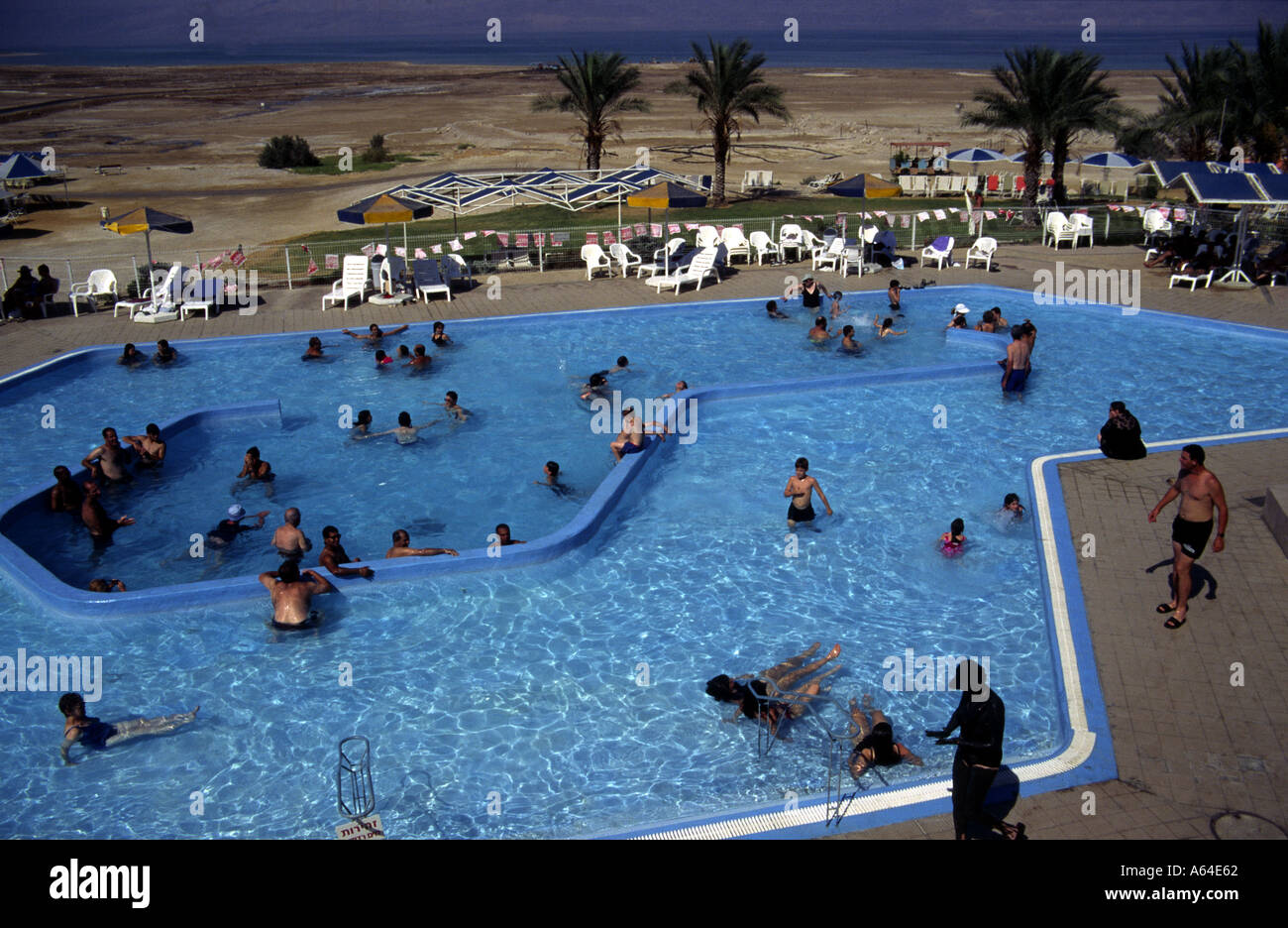 Israel Dead Sea area health resort swimming pool at holiday complex on ...