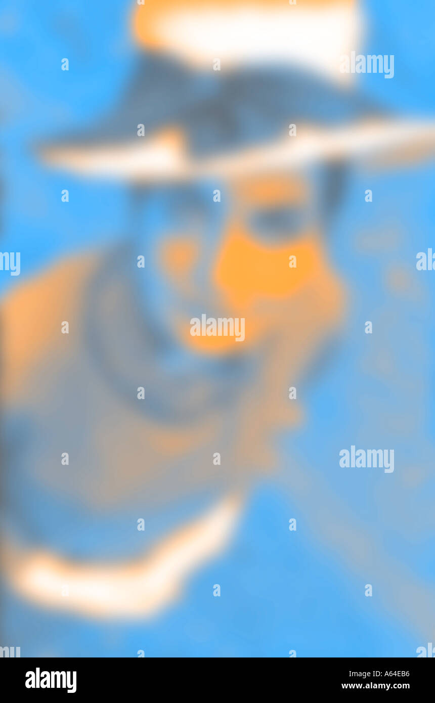 1960s woman in a white hat and check coat blue and orange version Stock ...