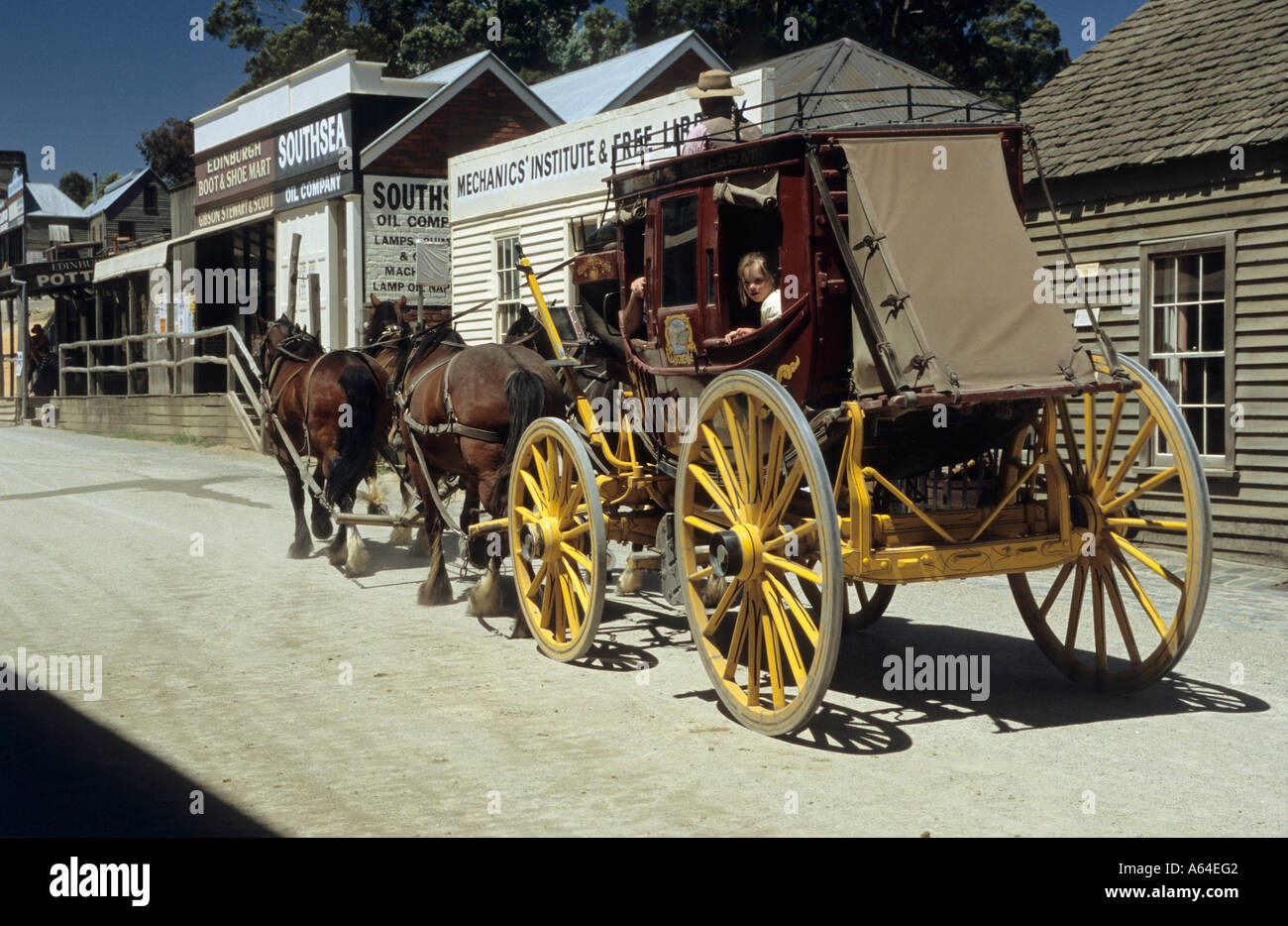 Old stage coach on mainstreet of Sovereign Hill, Ballarat, Victorian ...