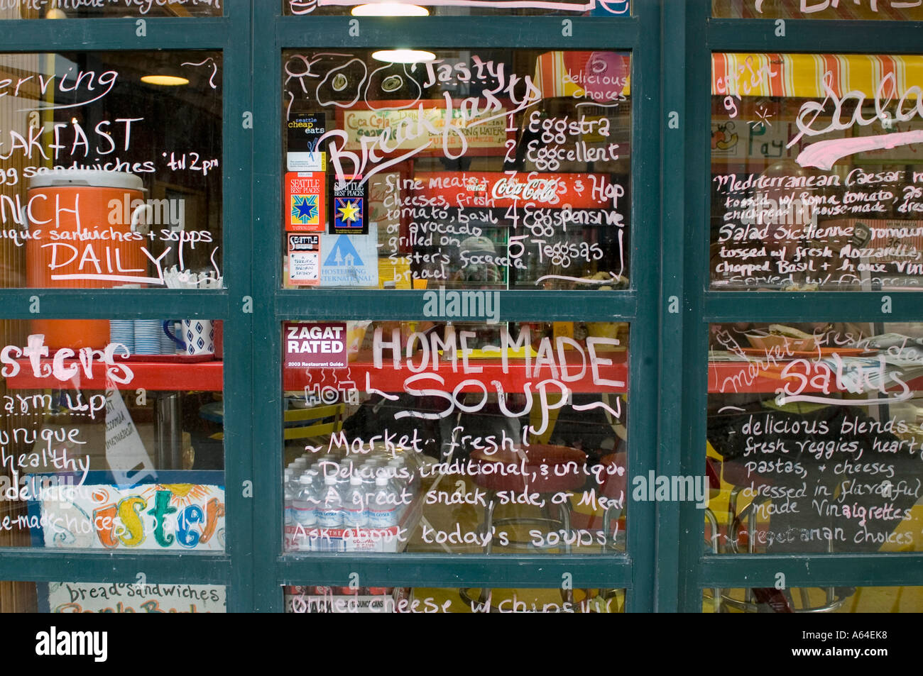 Restaurant menue on a window, Seattle, Washington State, USA Stock ...