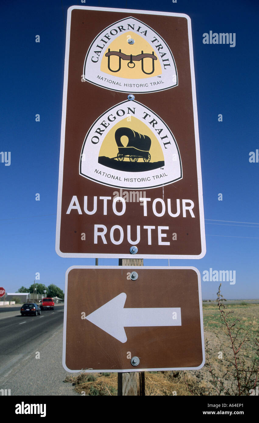 Sign for the theme route Oregon Trail and California Trail, Idaho, USA ...