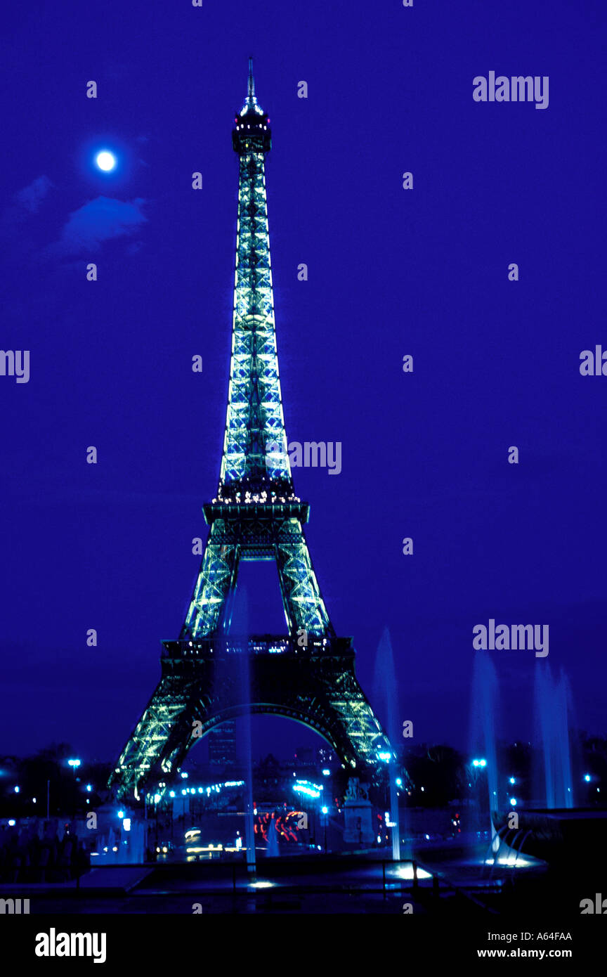 Night view Eiffel Tower by moonlight Paris France Stock Photo - Alamy
