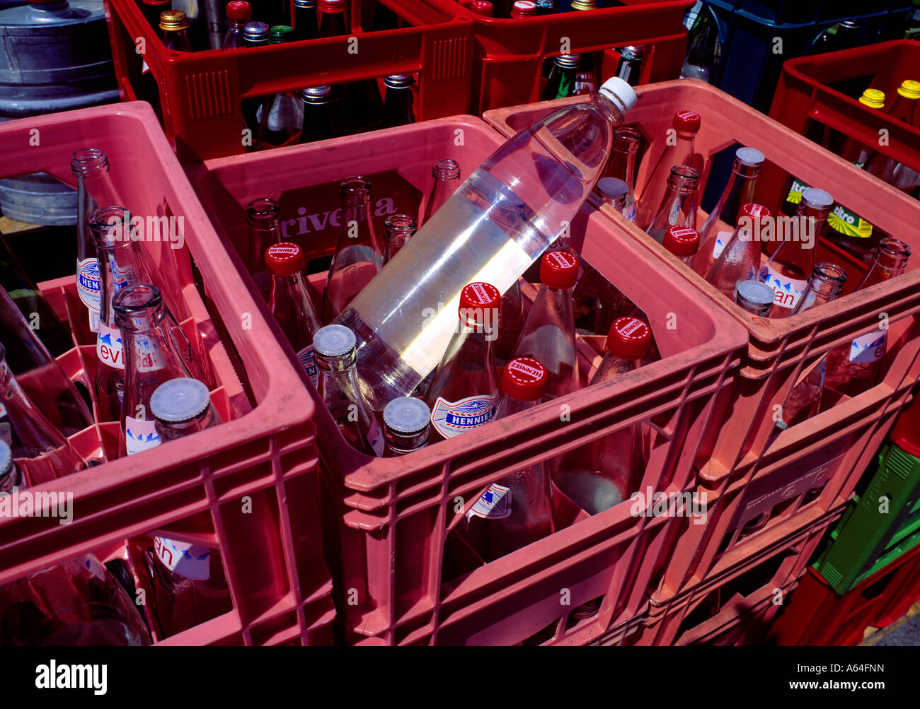 bottled water in crates switzerland editorial use only Stock Photo - Alamy