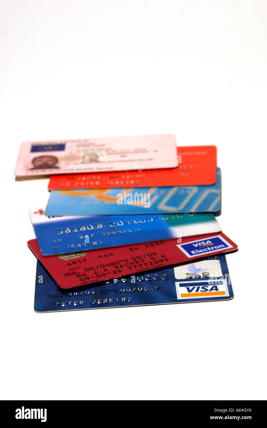 Credit cards driving license store cards debit cards Stock Photo - Alamy