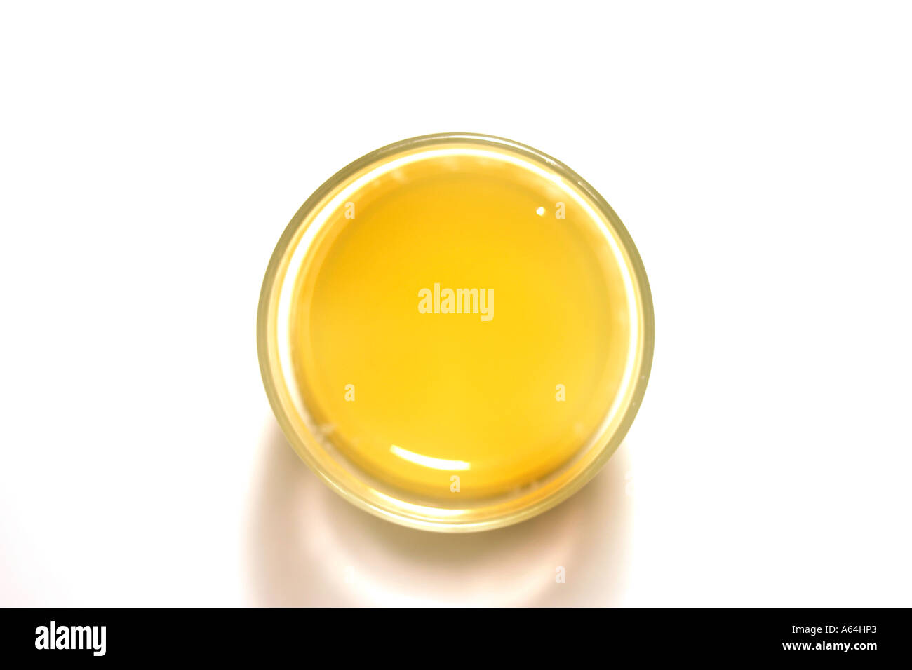 Orange juice in a glass viewed from above on a white back ground Stock ...