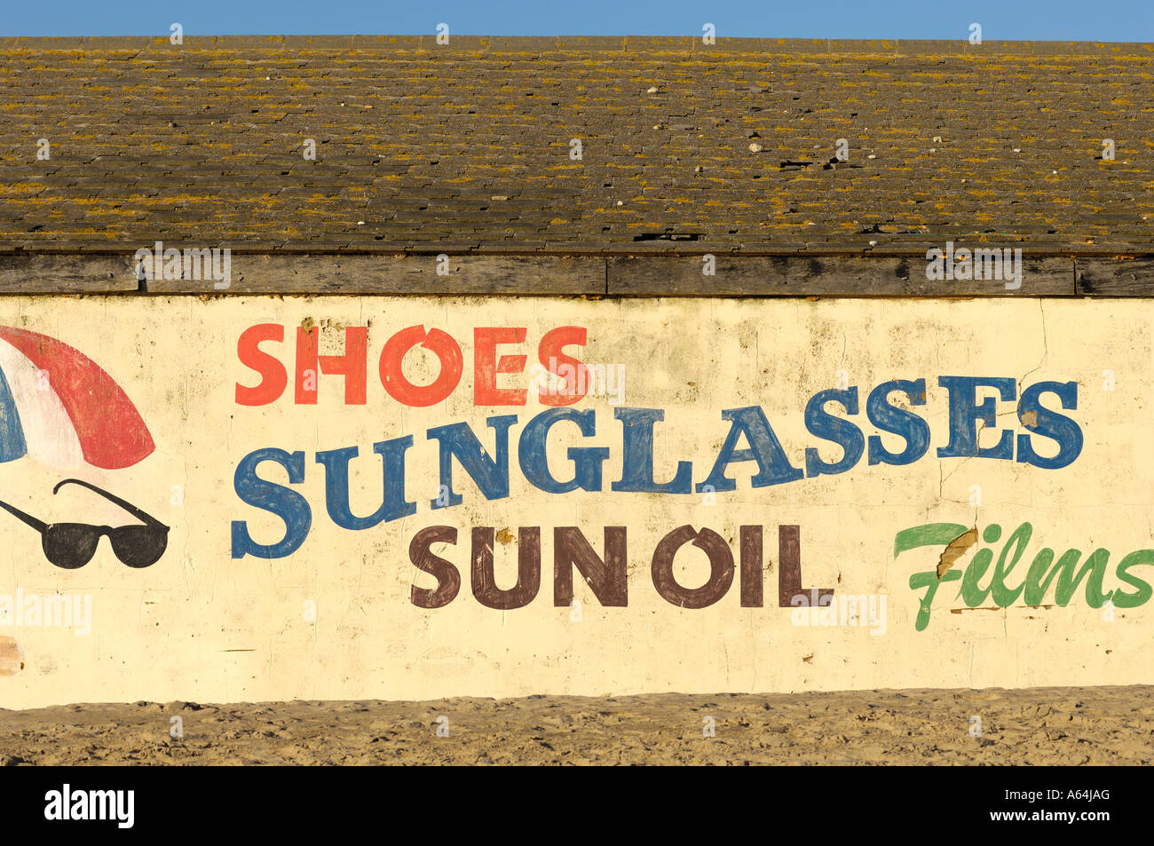 Paintings on the side of beach huts at Camber Sands Rye East Sussex ...