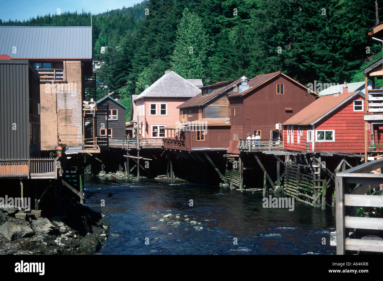 Wooden clap board buildings on Creek Street Ketchikan Alaska USA Stock ...