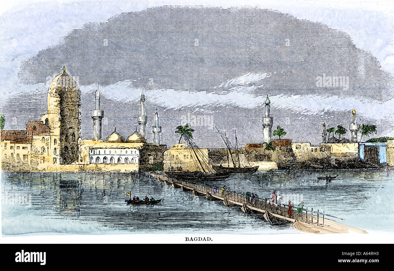 Bridge over the Tigris River at Baghdad Iraq 1850s. Hand-colored ...