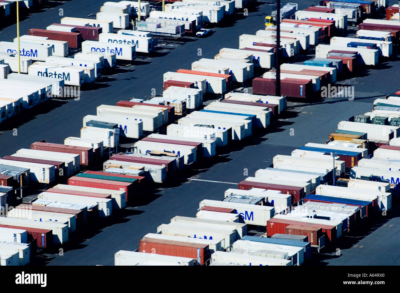 aerial views of freight trailers parked in rows in Honolulu, Oahu ...