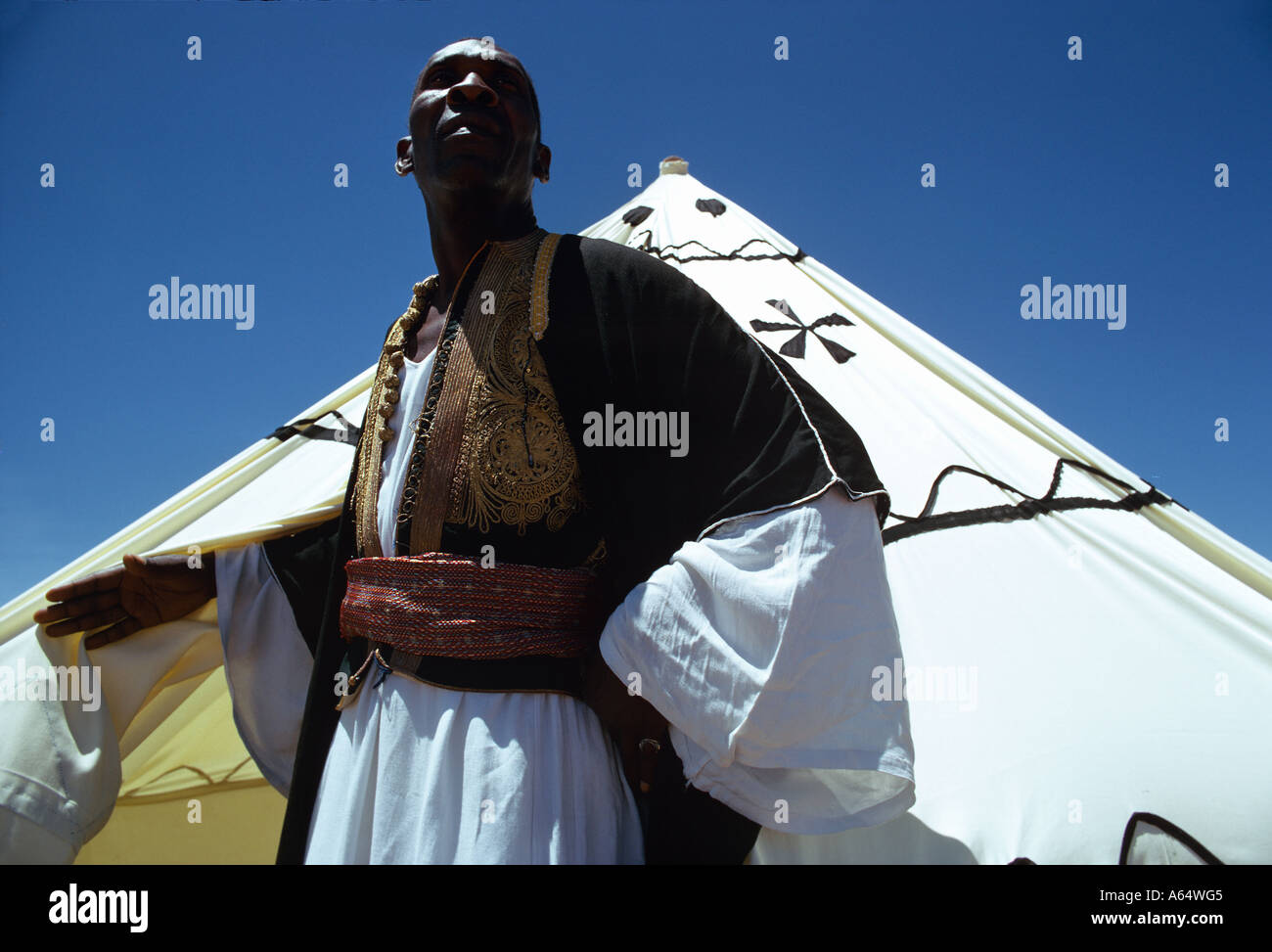 Tribal chief beside his tent Morocco Stock Photo - Alamy