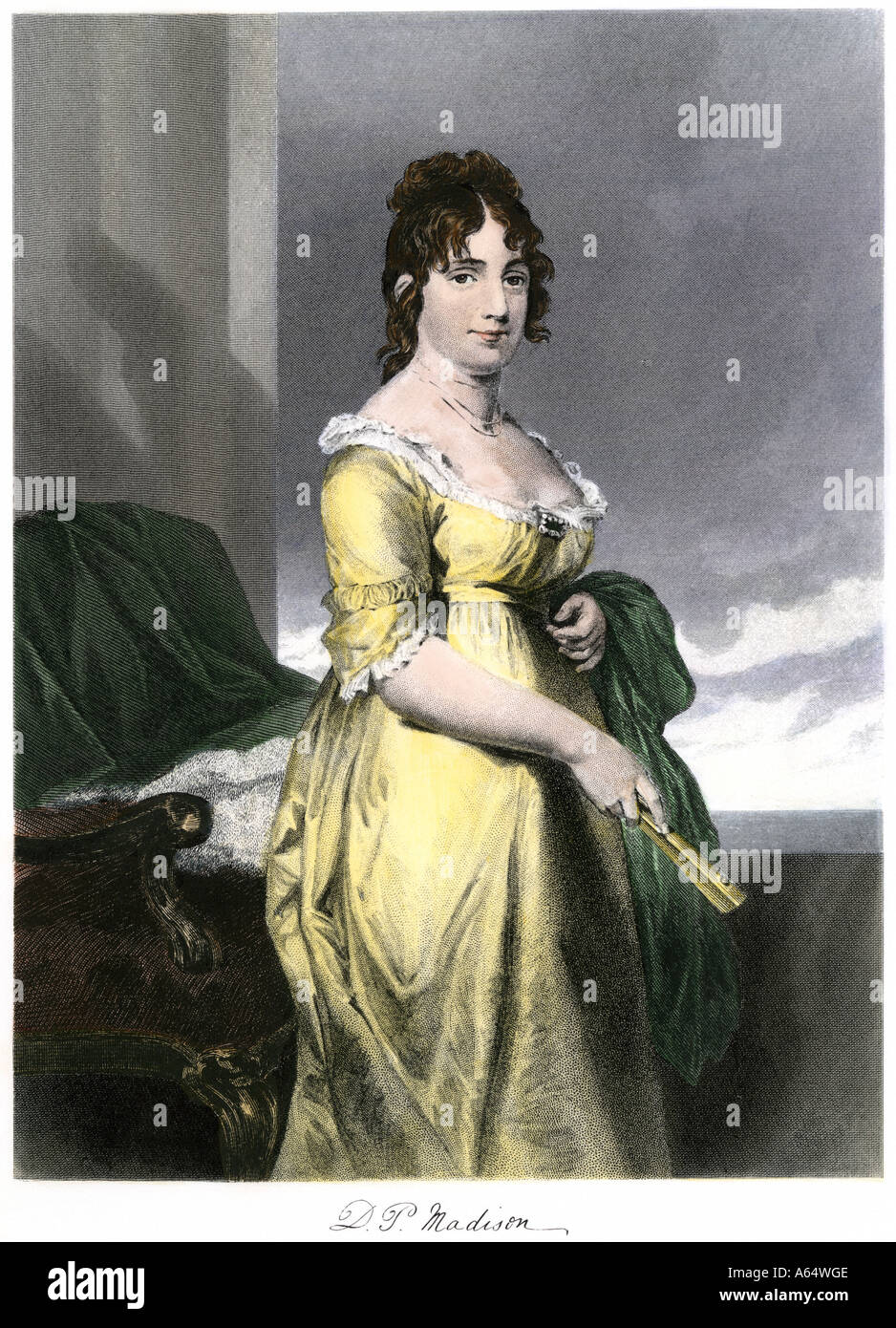 Dolley Madison wife of US President James Madison. Hand-colored steel ...