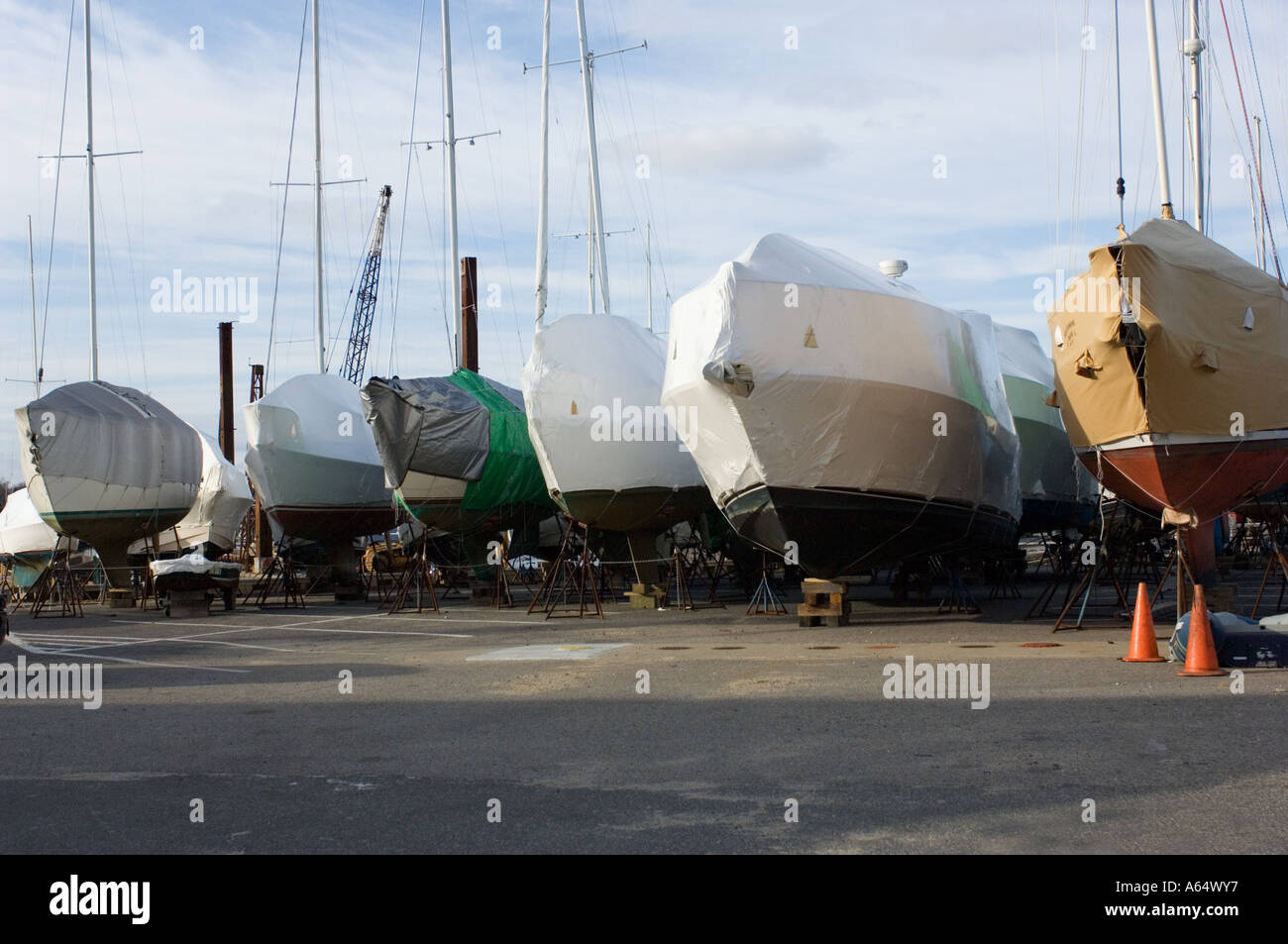 Boats in storage for the winter Stock Photo - Alamy