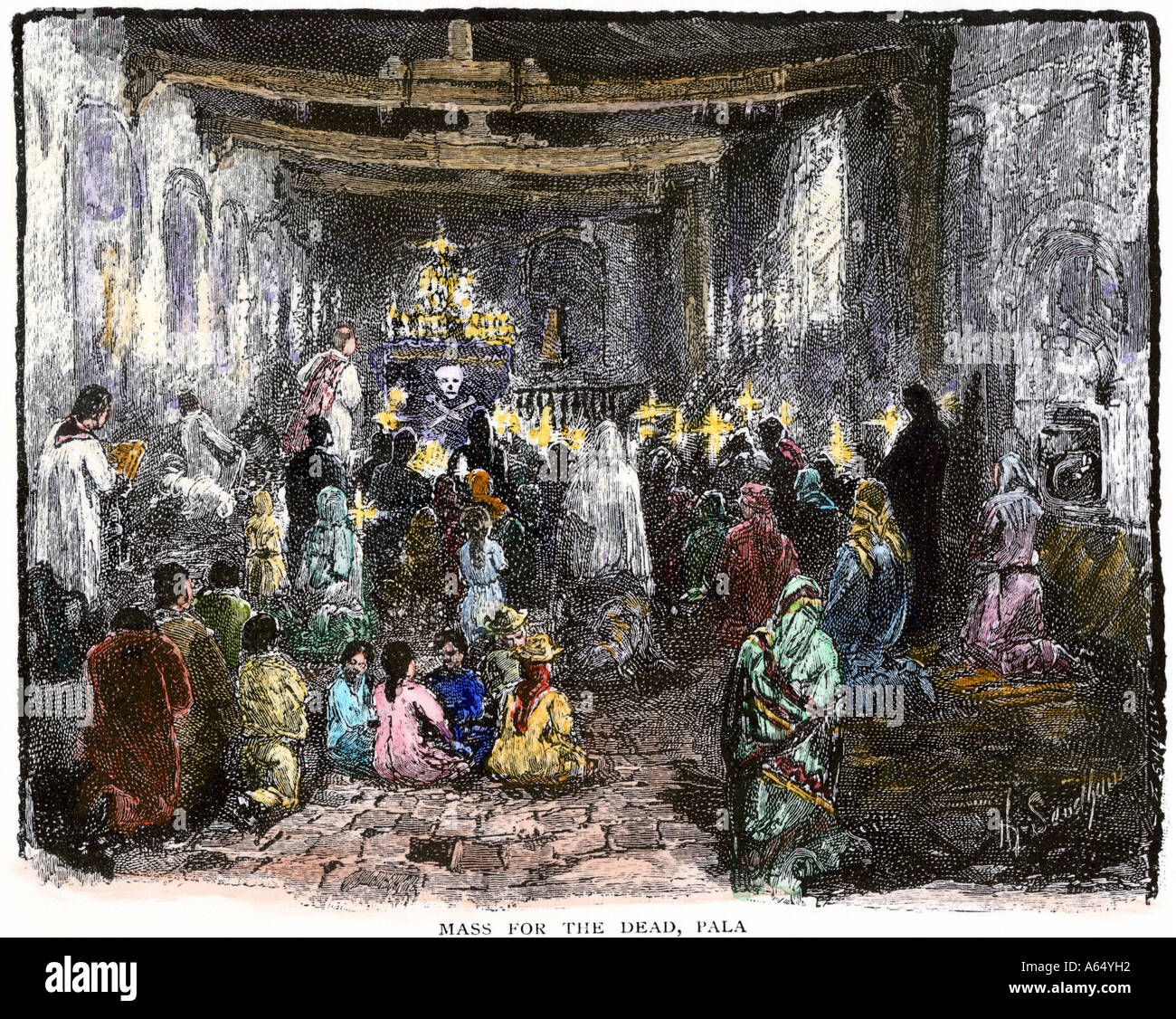 Native Americans attending a Catholic Mass for the dead at Pala Mission ...