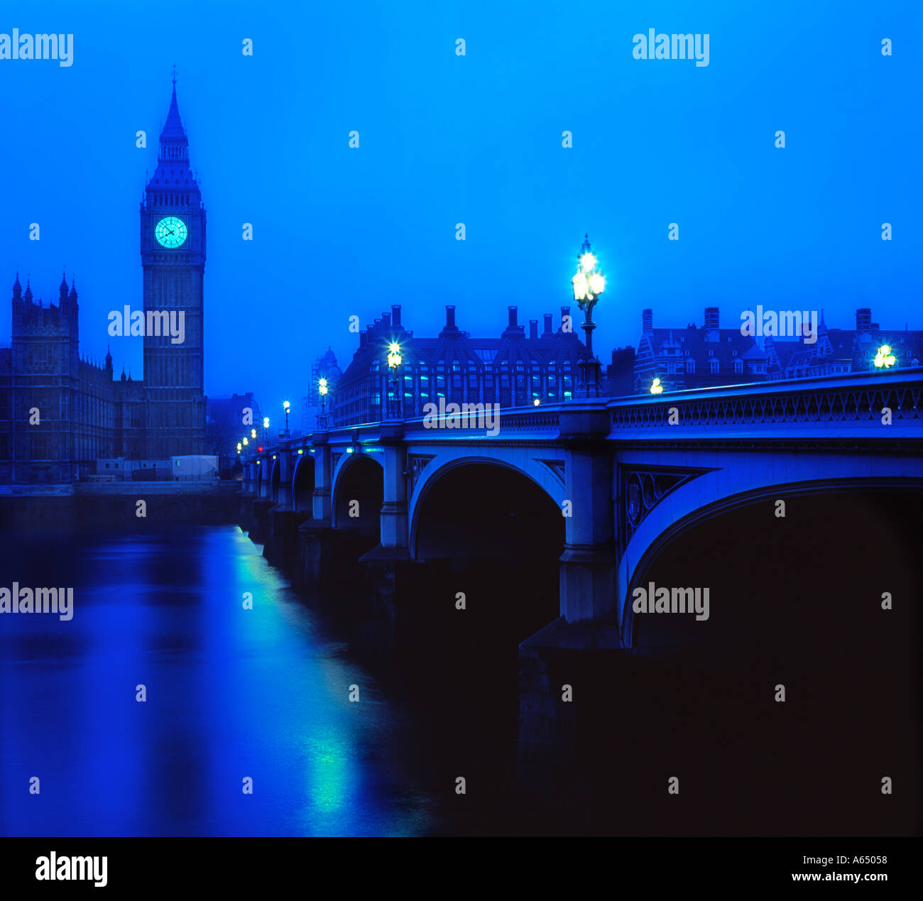 Westminster Bridge and the Big Ben at the morning mist London England ...