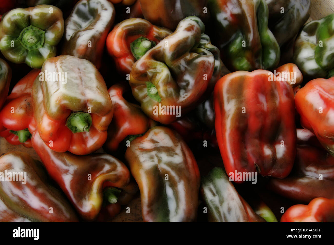 Ripe peppers on a stall in Spain Stock Photo - Alamy