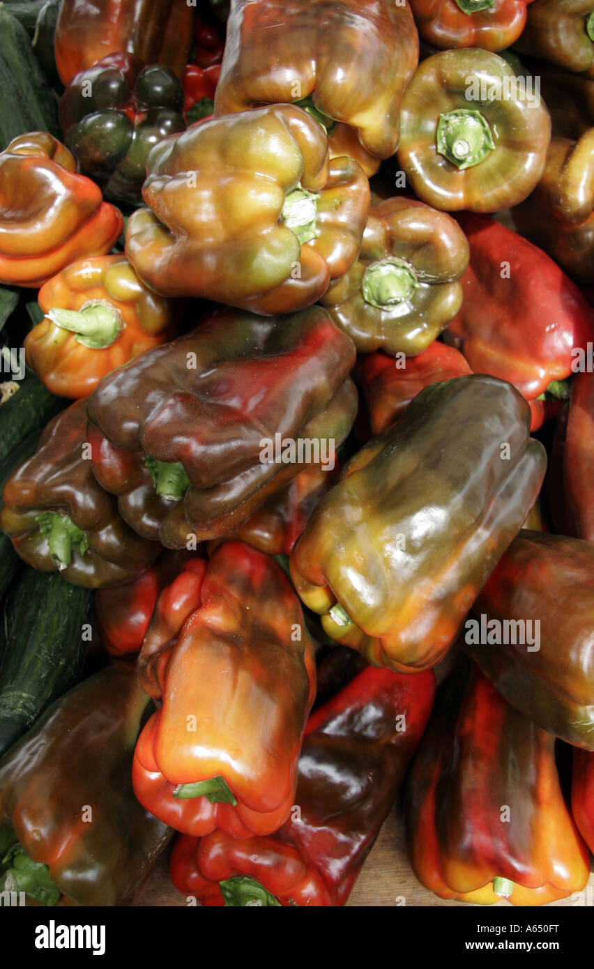 Ripe peppers on a stall in Spain Stock Photo - Alamy