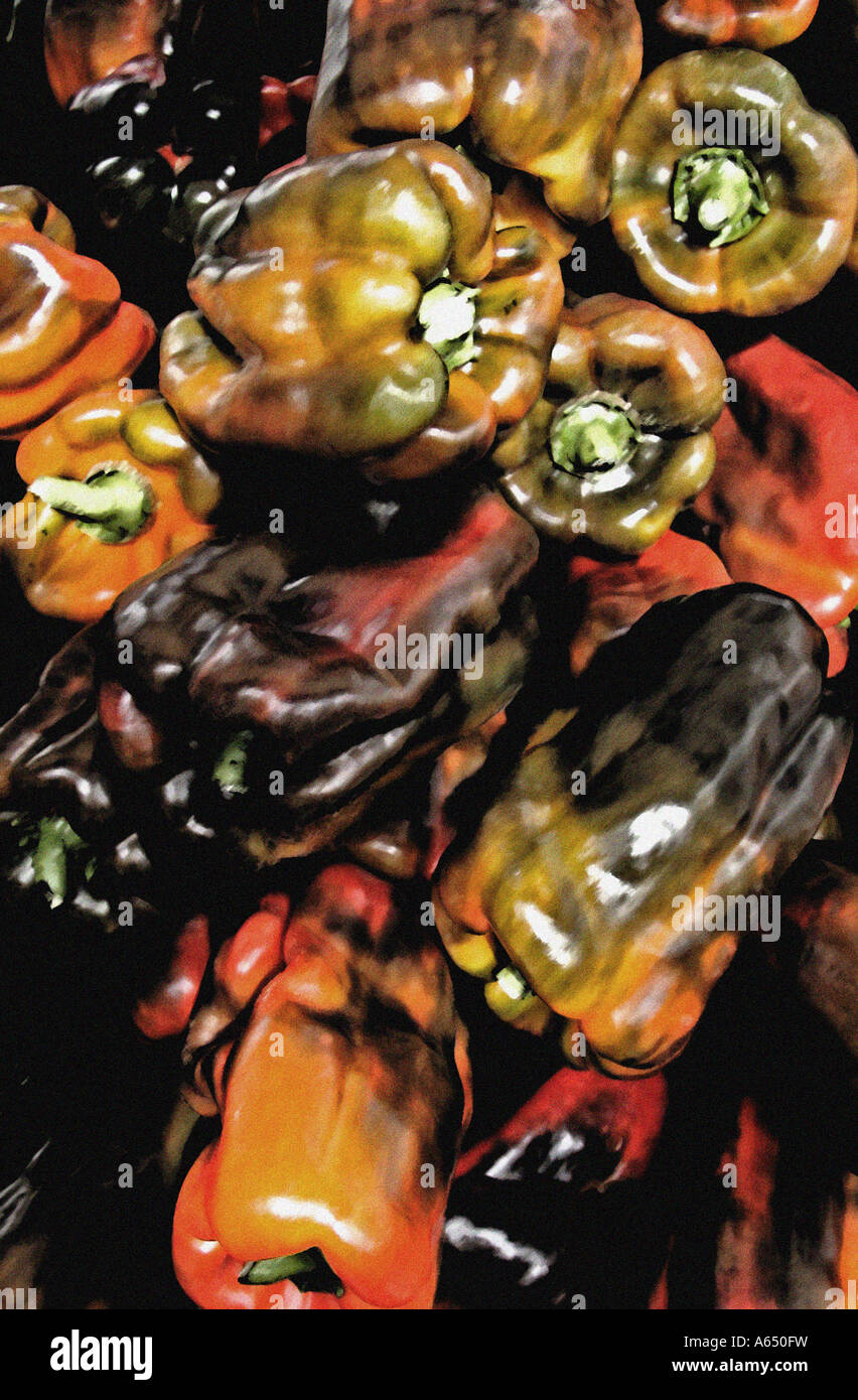 Ripe peppers on a stall in Spain Stock Photo - Alamy