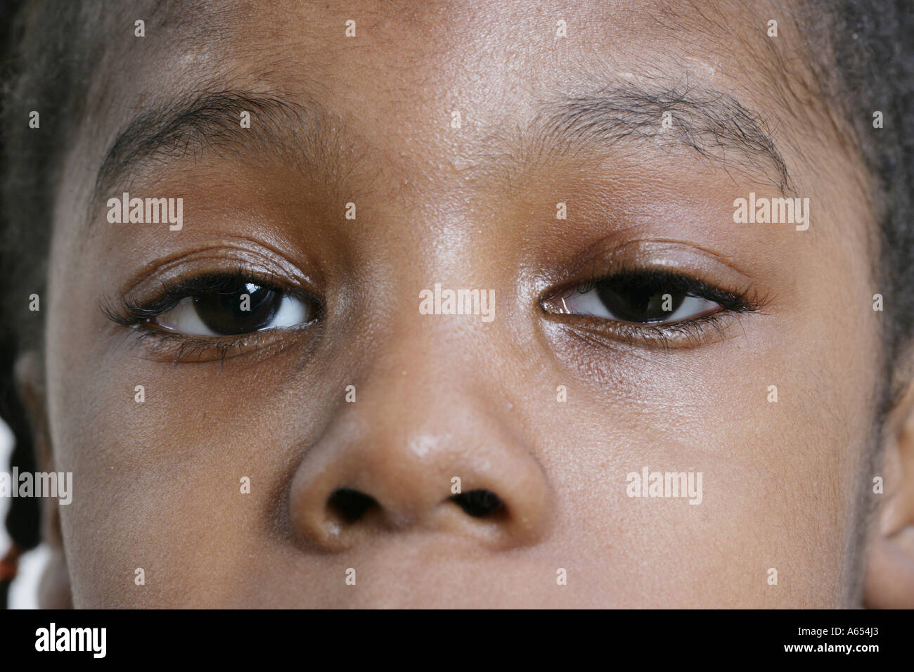 Young woman's face. Part of a series of eye movement, the 9 positions ...