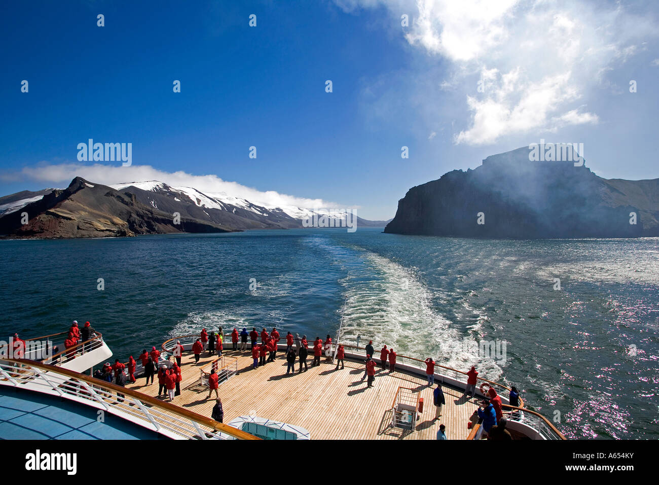 The cruise ship the MS Discovery overlooking the narrow passage through ...