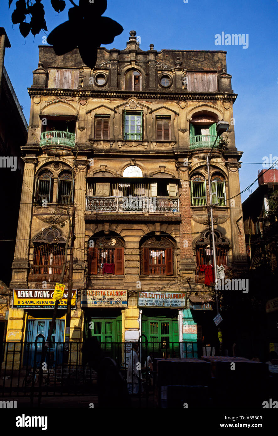 Frontage of residential building on the M G Road North Kolkata Stock ...