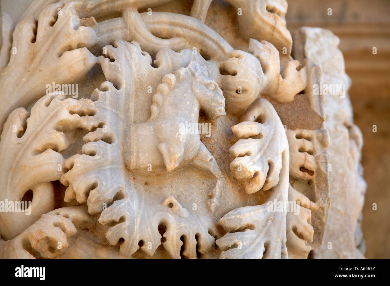 Marble detail on the interior of the Arch of Septimus Severus at Leptis ...