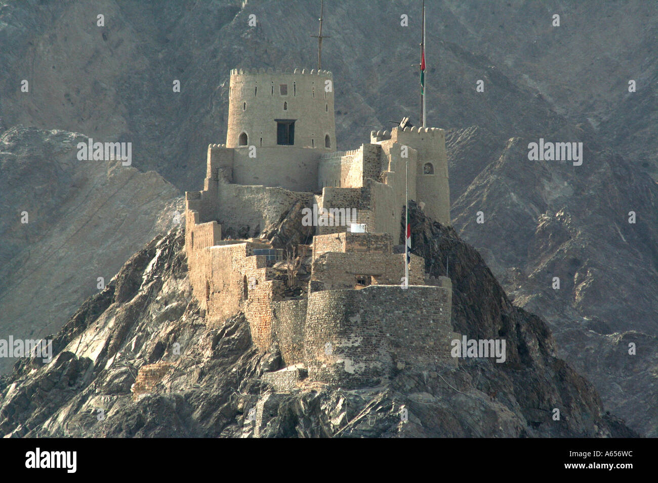 Mutrah Fort overlooking Muscat Harbour and , Muscat, Oman Stock Photo ...