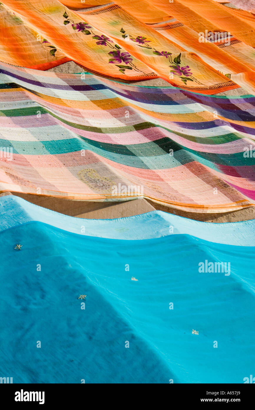 Colourful saris drying under the sun in Varanasi, India Stock Photo - Alamy
