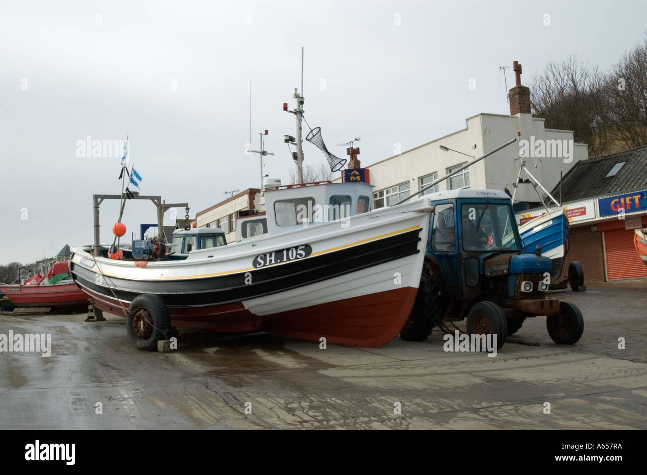 Filey Cobles standing on the Coble landing at Filey North Yorkshire ...