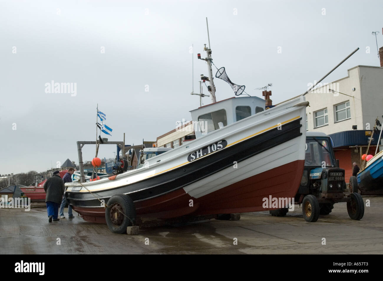 Filey Cobles standing on the Coble landing at Filey North Yorkshire ...